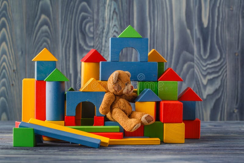 Buildings from Kid Building Blocks Stock Photo - Image of fall, blue ...