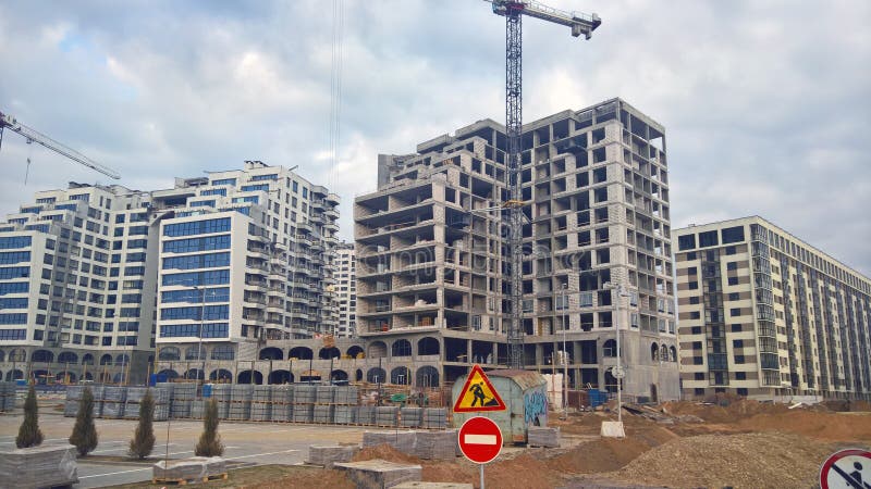 Buildings with a Large Arch. Buildings Under Construction Glass Facade ...