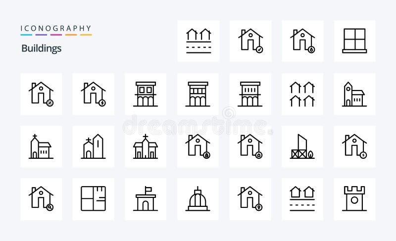 25 Buildings Line Icon Pack Stock Vector - Illustration of housing ...
