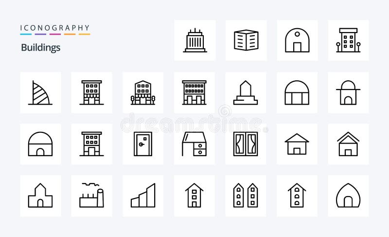 25 Buildings Line Icon Pack Stock Vector - Illustration of aperture ...