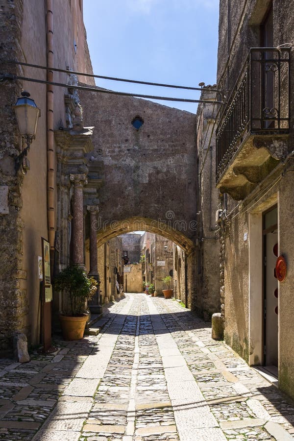 Buildings of the Medieval Town of Erice, Sicily Stock Image - Image of ...