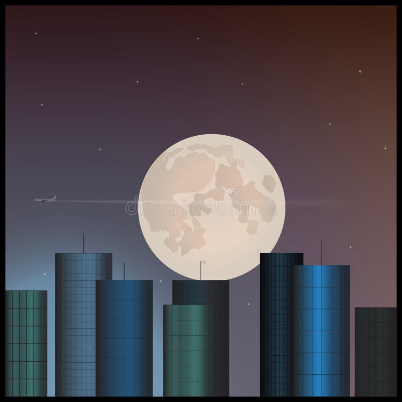 Buildings and the Moon in the Sky. Stock Vector - Illustration of tower ...