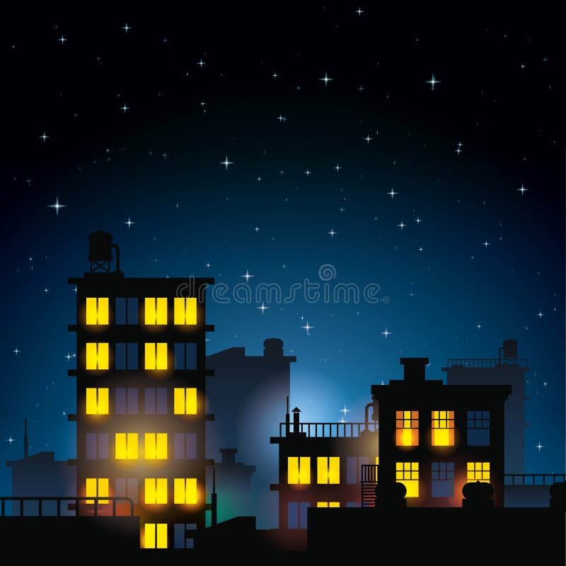 Buildings at Night. Vector Illustration Decorative Design Stock Vector ...
