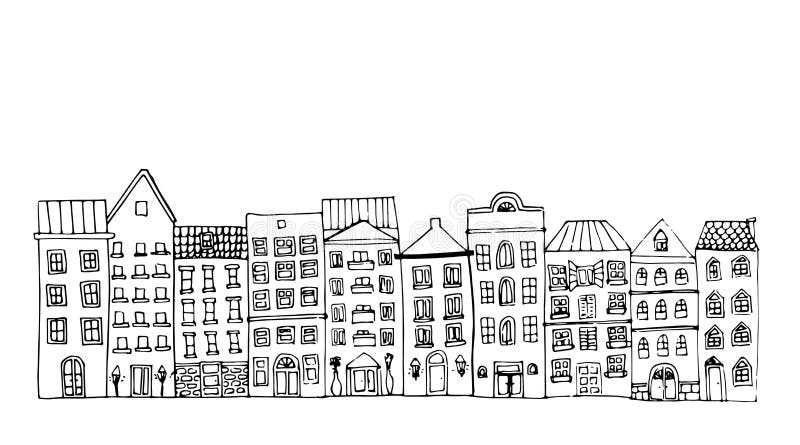 Historic Old Buildings Line Style. Outline Old City Building Set ...