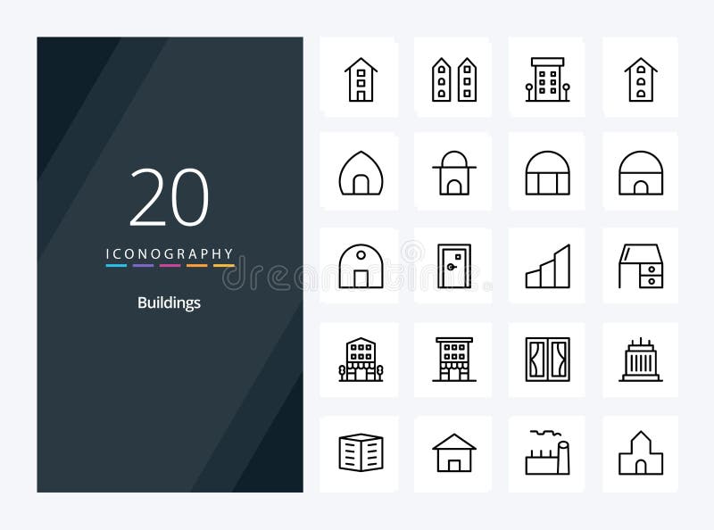 20 Buildings Outline Icon for Presentation Stock Vector - Illustration ...