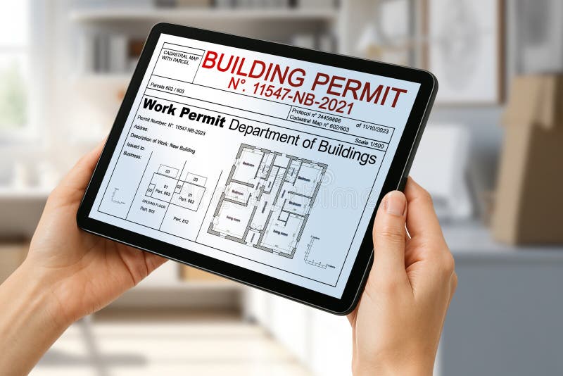 BUILDINGS PERMIT CONCEPT on DIGITAL TABLET - Residential Building ...