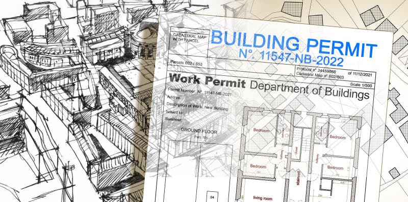Buildings Permit Concept with Imaginary Cityscape and Cadastral Map ...