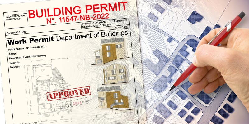 Buildings Permit Concept with Residential Building Project Against an ...