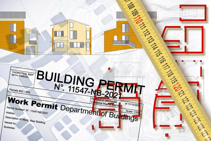 Buildings Permit Concept with Residential Building Project Against an ...