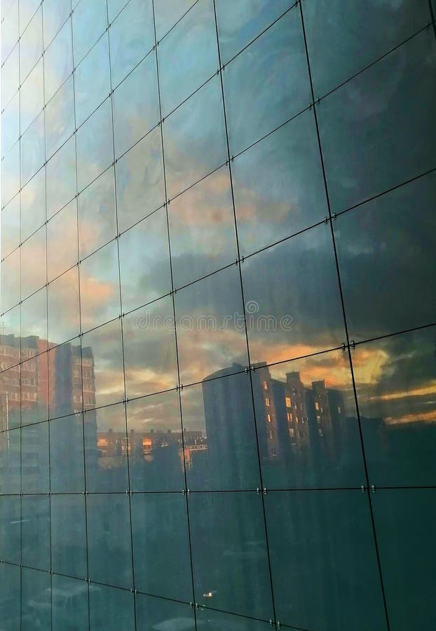 Buildings are Reflected in the Glossy Wall of a Skyscraper Stock Photo ...