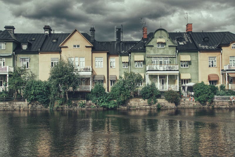 Buildings at River during Summer Stock Image - Image of architecture ...