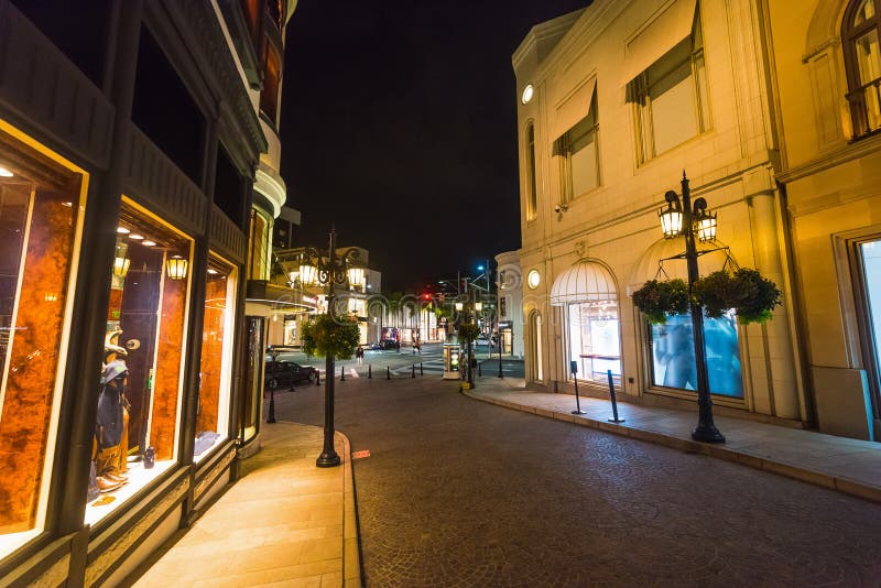 Rodeo Drive In Beverly Hills By Night Stock Photo - Image of elegance ...