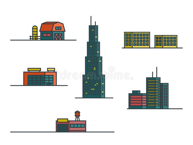 Buildings . Set of Outline Colorful Vector Icons. Stock Vector ...