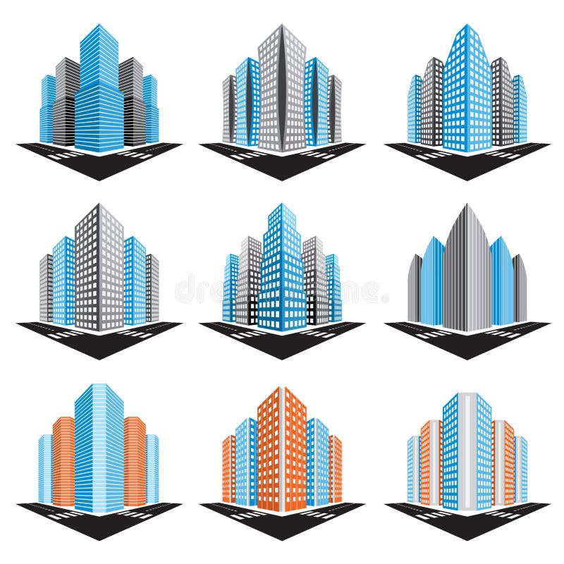 3D City Building Icons stock illustration. Illustration of buildings ...