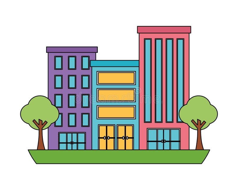 Buildings Structure with Trees Plants Isolated Icon Stock Vector ...