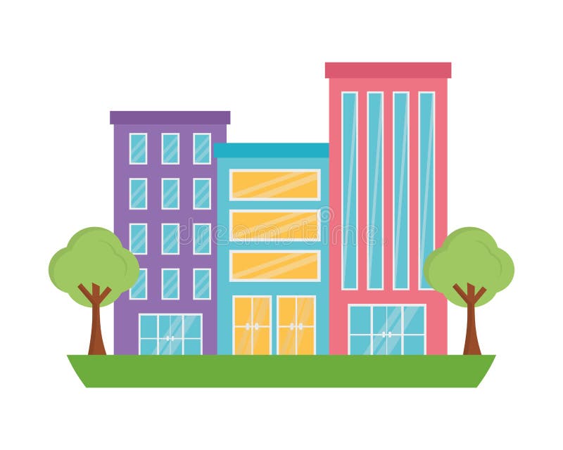 Buildings Structure with Trees Plants Isolated Icon Stock Vector ...