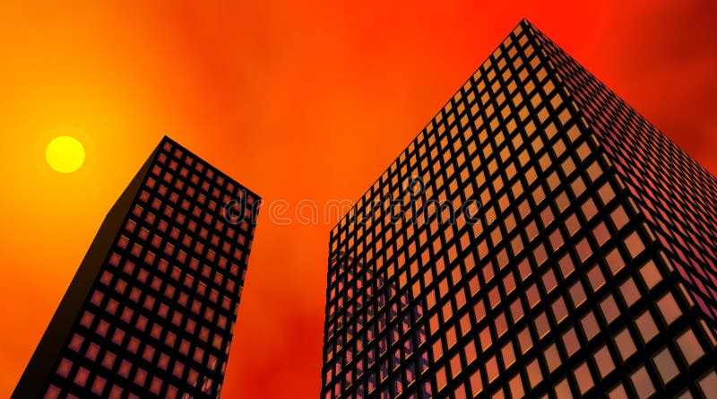 Buildings by sunset stock illustration. Illustration of futuristic ...