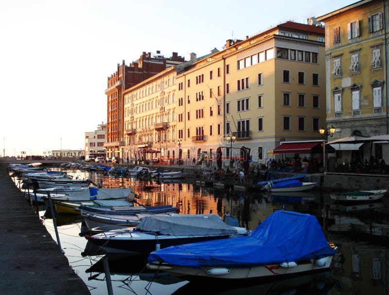 The Buildings of Trieste at Sunset, Italy Stock Photo - Image of marina ...