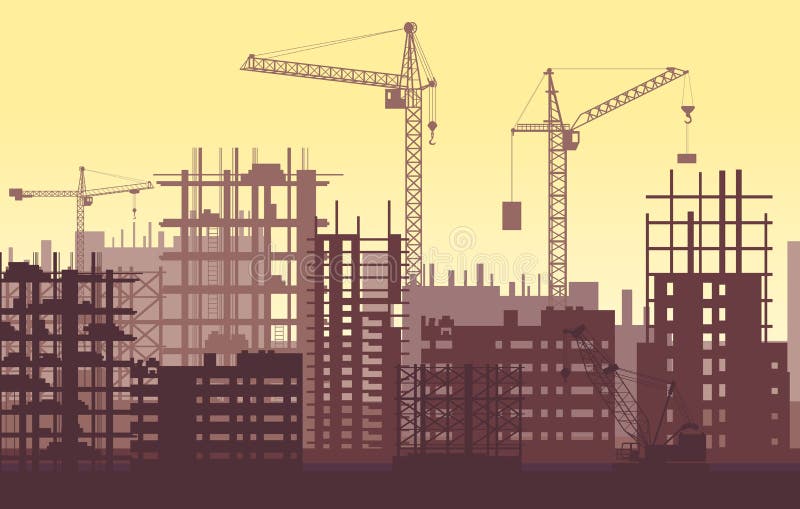 Buildings Under Construction in Process. Urban Construction Site with ...