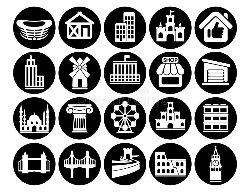 Buildings Vector Icons Set, Architectural Building Modern Solid Symbol ...