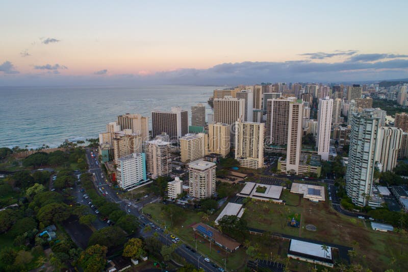 Buildings on Waikiki Hawaii Stock Photo - Image of dusk, oahu: 86925378