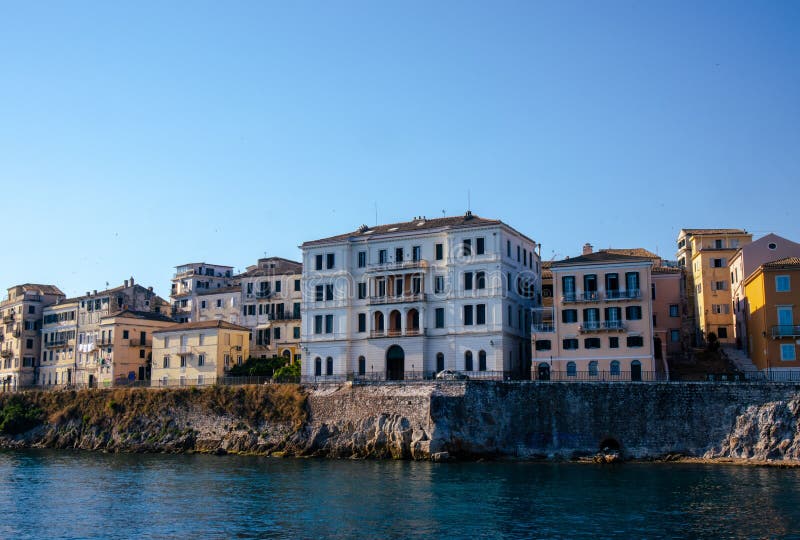 Buildings by the Waterfront in Corfu Stock Image - Image of landscapes ...