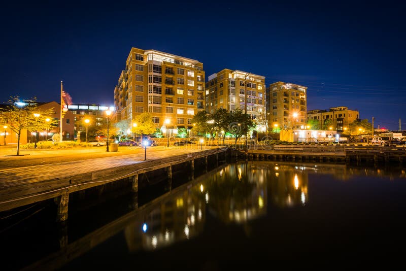 Buildings on the Waterfront at Night, in Fell S Point, Baltimore ...