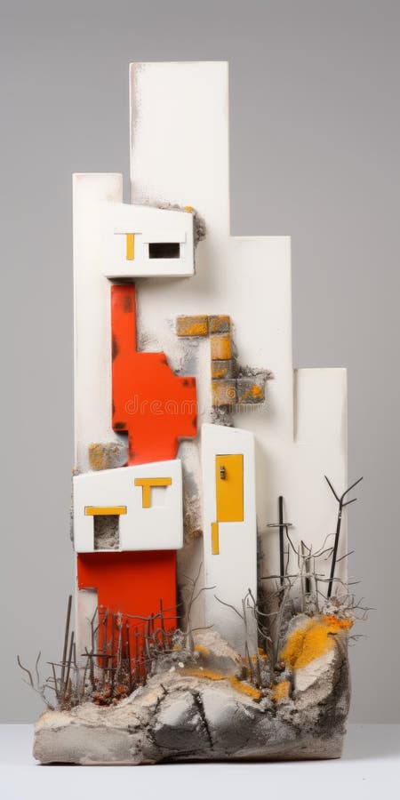 Abstract Mixed Media Sculpture of Colorful Buildings in a Field Stock ...