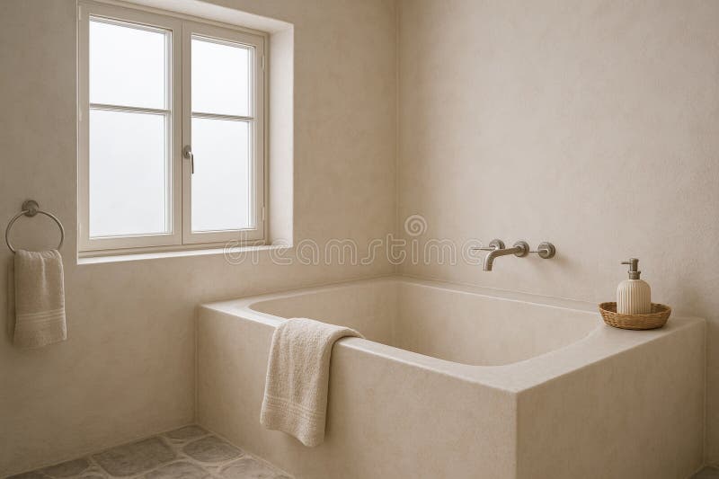 Built-in Bathtub Under Natural Light with Soft Textures Stock ...