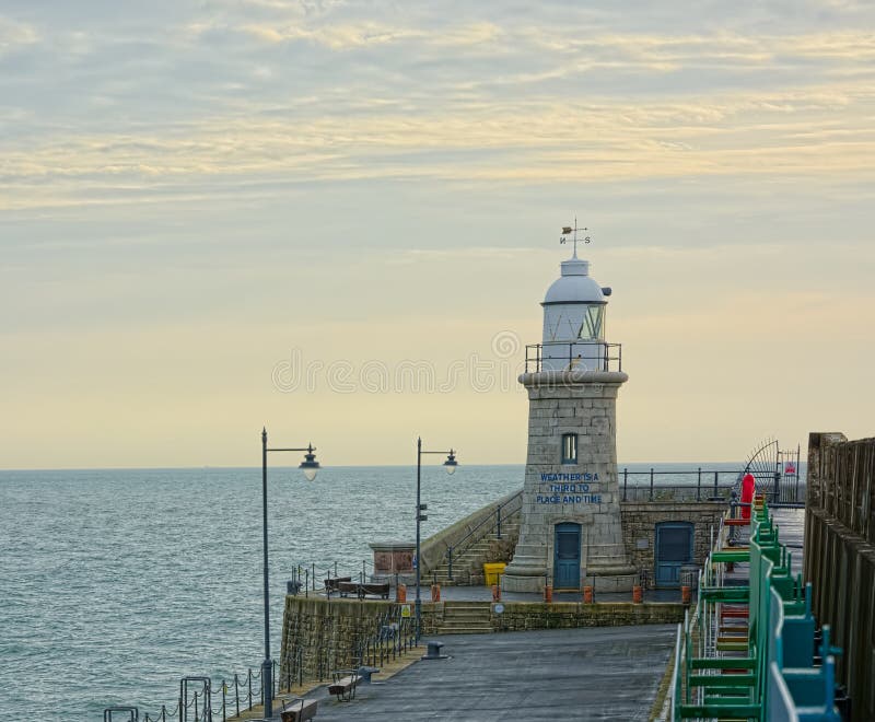 Folkestone Lighthouse from Harbour Wall. Kent, UK Editorial Photography ...
