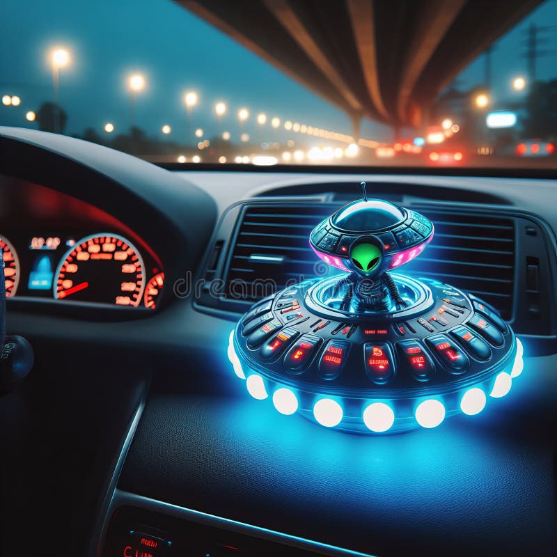 A Built in Mini Alien Spaceship Inside the Car, with B Stock Image ...