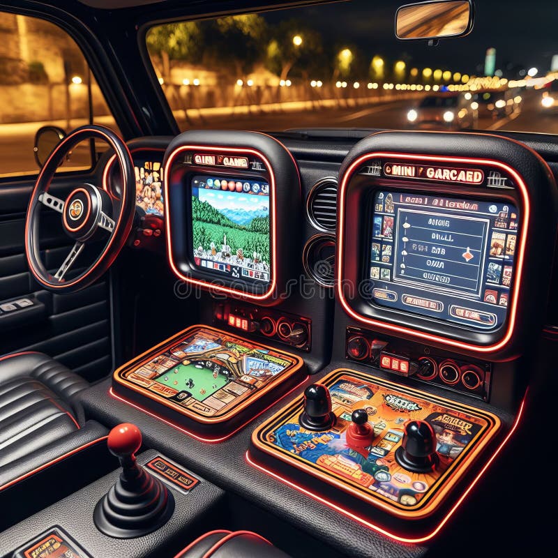 A Built in Mini Gaming Arcade Inside the Car, with Cla Stock Image ...