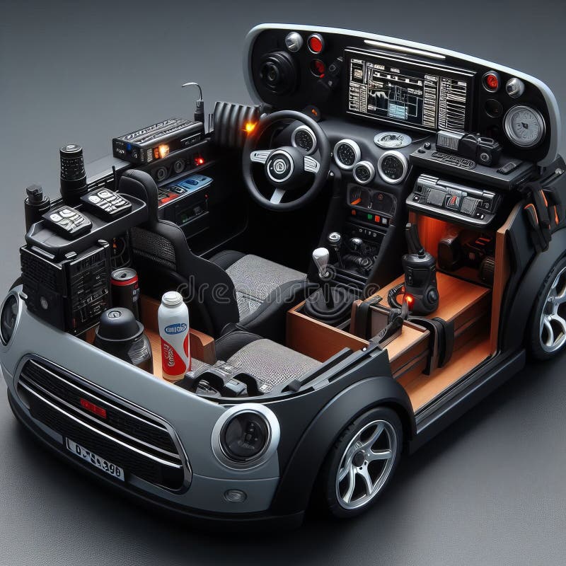 A Built in Mini Spy Headquarters Inside the Car, with Stock ...