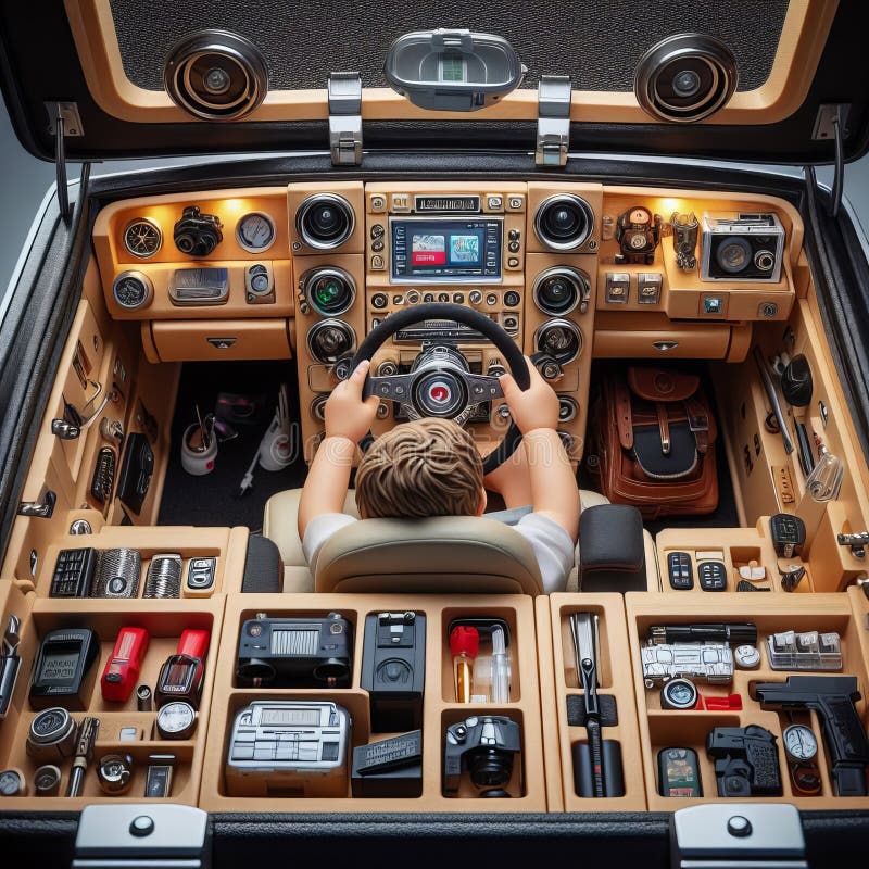 A Built in Mini Spy Headquarters Inside the Car, with Stock ...