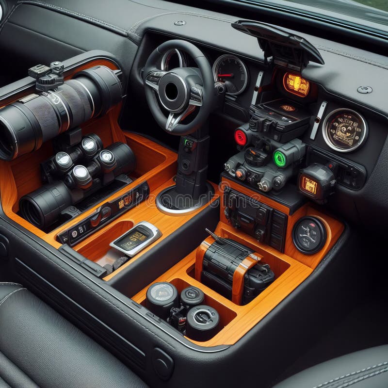 A Built in Mini Spy Headquarters Inside the Car, with Stock ...