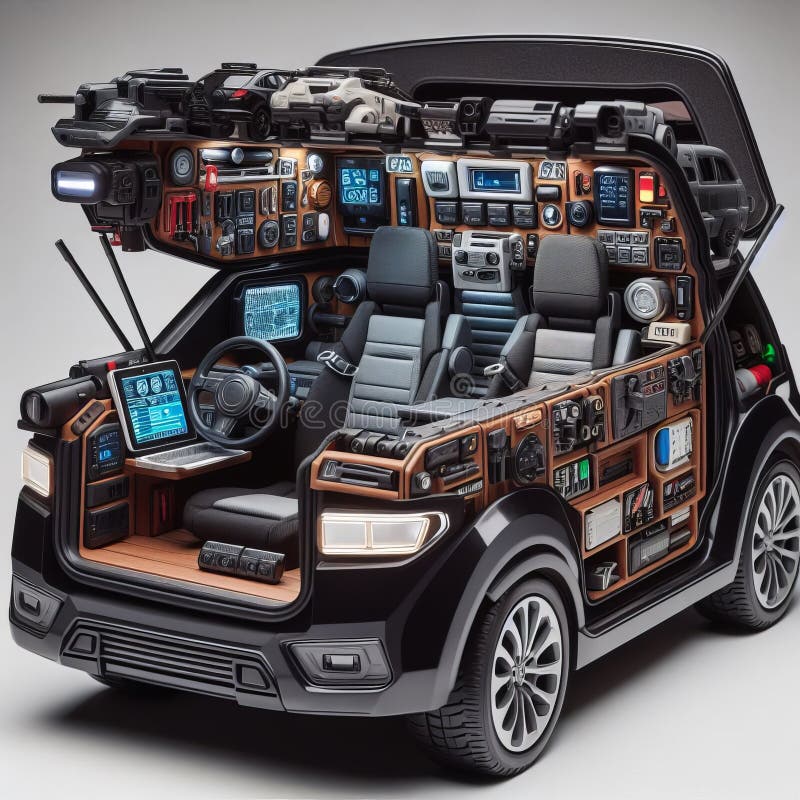 A Built in Mini Spy Headquarters Inside the Car, with Stock ...