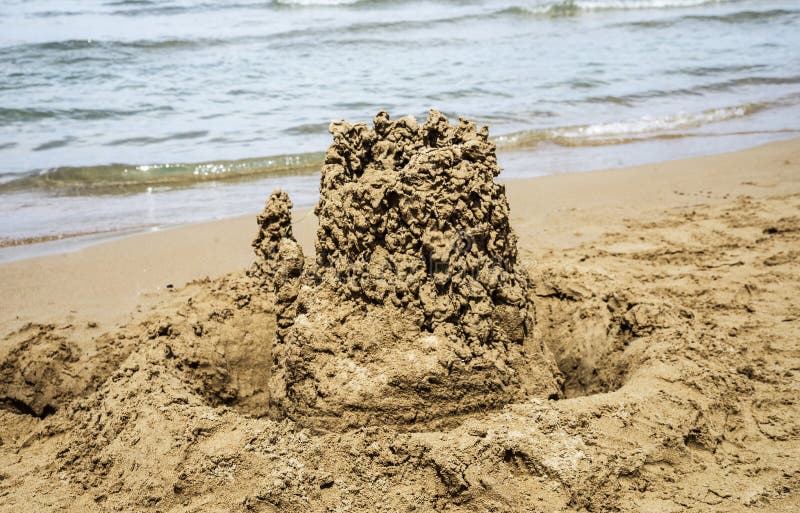 Built Sand Castle House on the Shore of a Sandy Beach Stock Image ...