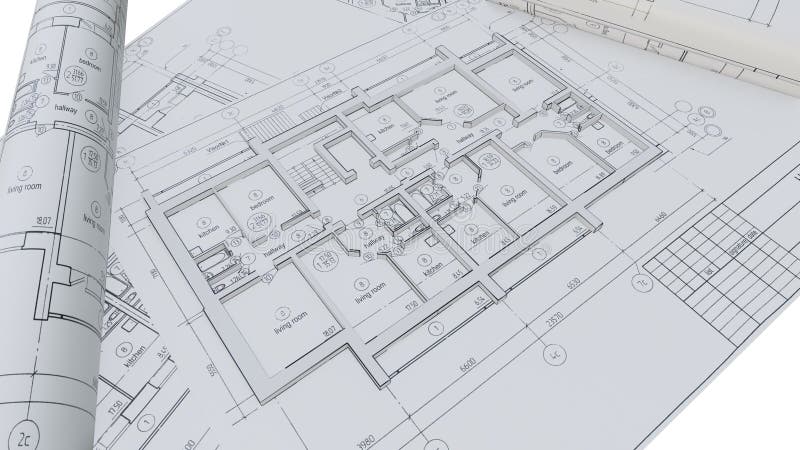 Built Walls of a House on Construction Drawings Stock Illustration ...