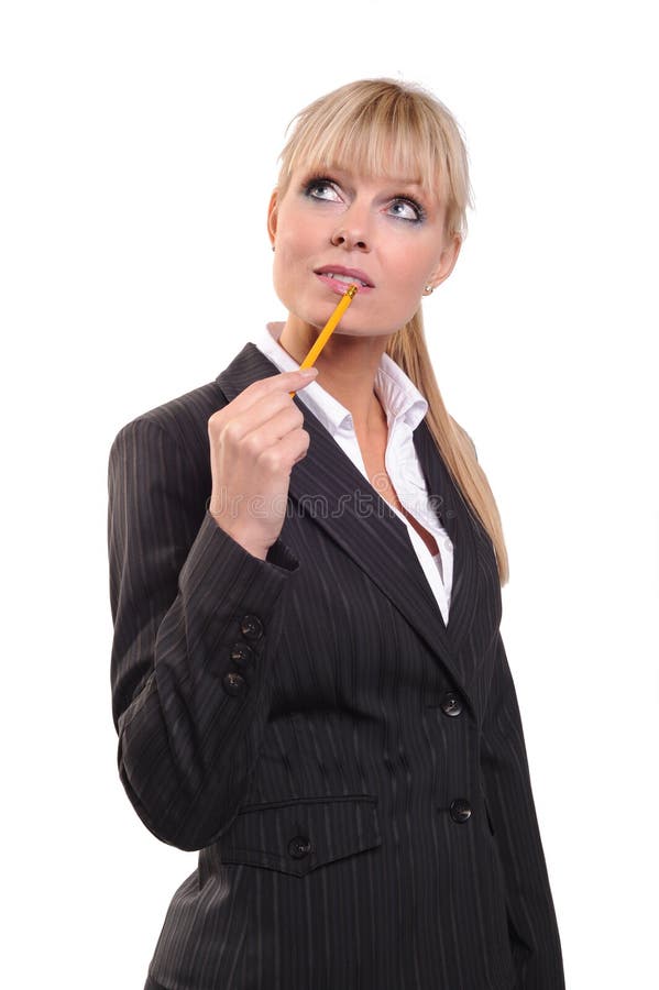 Buisness lady thinking stock image. Image of pencil, lady - 22220935