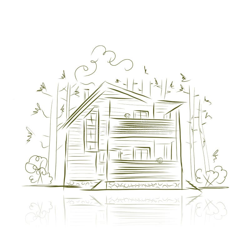 Buitenhuis in Bos, Schets Voor Uw Ontwerp Vector Illustratie ...