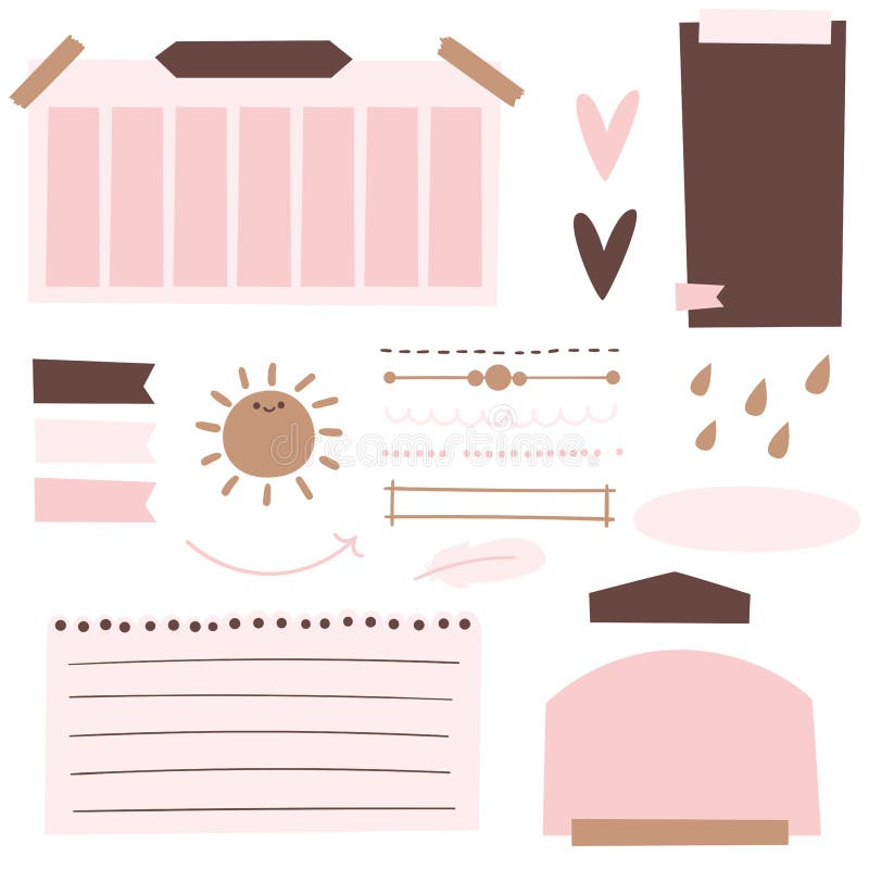 Bullet Journal or Planner Digital Stickers and Paper Set. Stock Vector ...