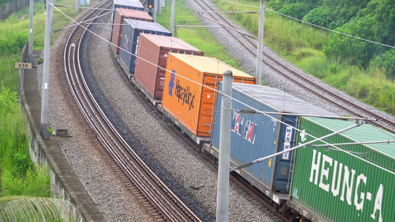 KTM Malaysia Cargo Train Carry Container Stock Video - Video of railway ...
