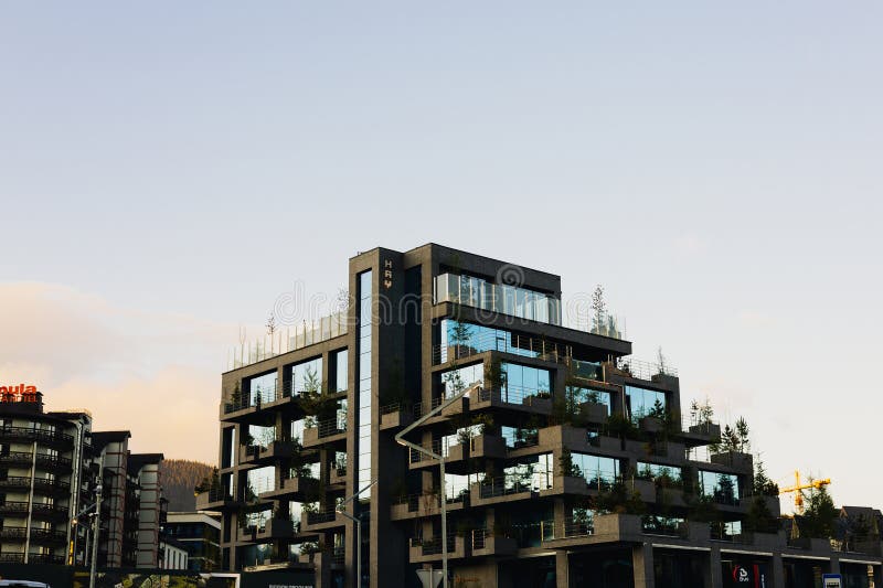 Bukovel, Ukraine 7 May 2025 Modern Architecture Featuring a Dark Grey ...