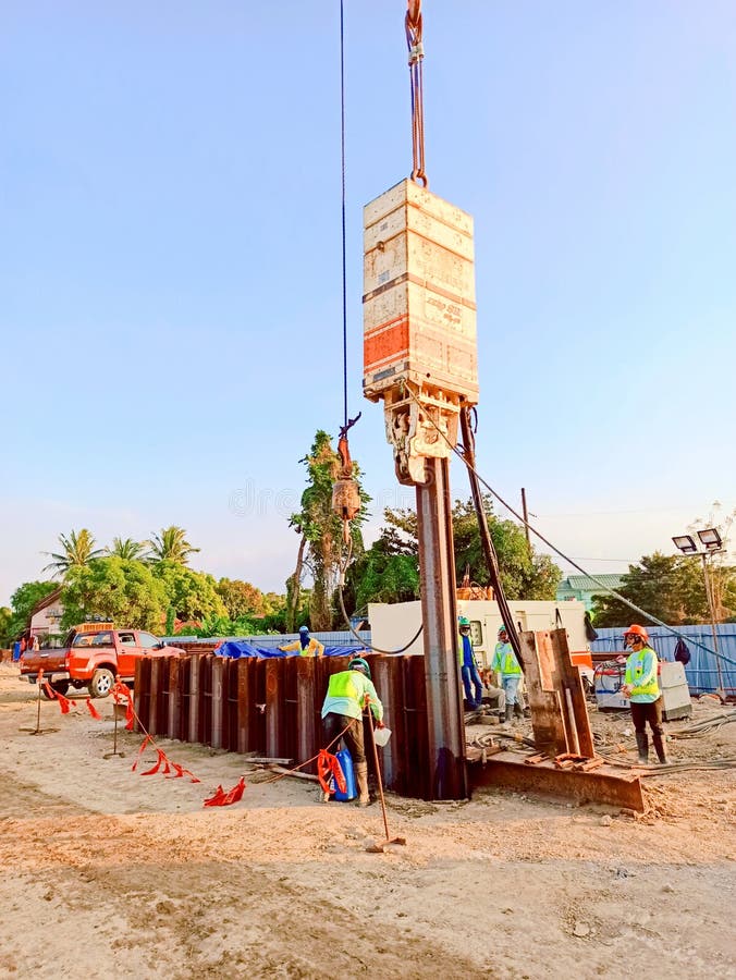 Bored Piling Workers are Drilling Mud Hole with Tripod Rig and S Stock ...