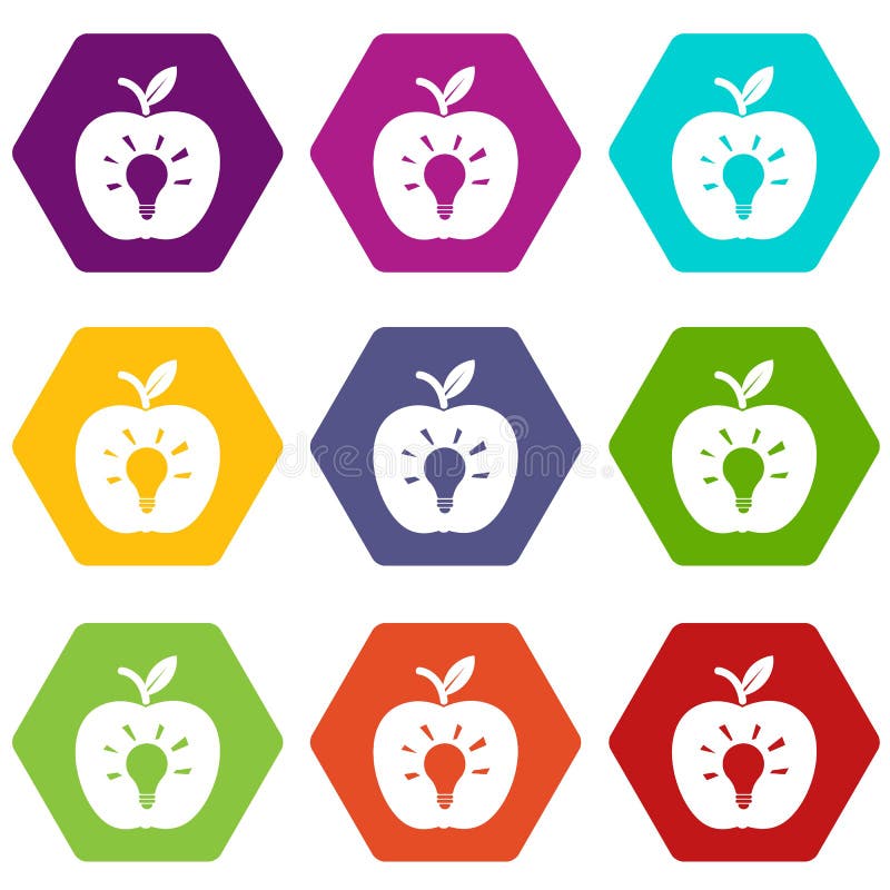 Bulb Apple Icons Set 9 Vector Stock Vector - Illustration of leaf ...