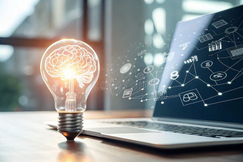 Bulb and Brain Innovation Concept in Artificial Intelligence Technology ...