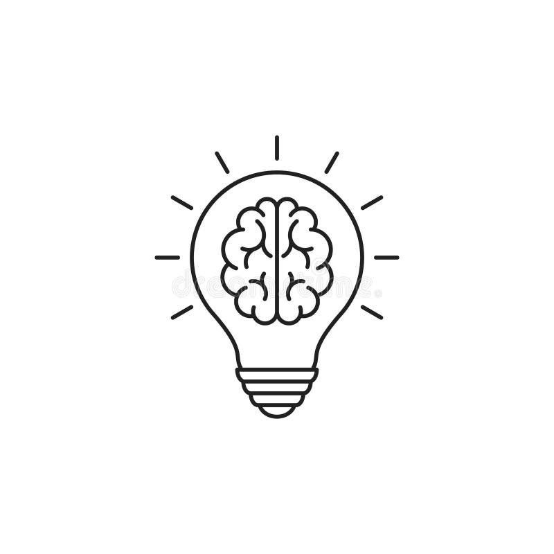 Bulb and Brain Mind Inside Icon, Creative Thinking Vector Line Symbol ...