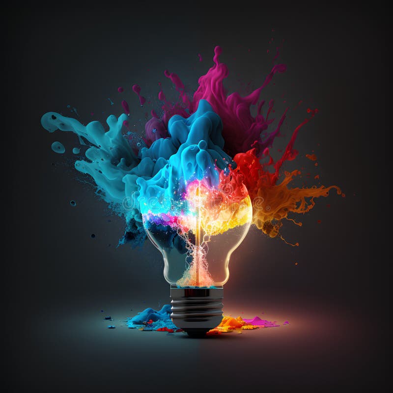 Bulb with Colorful Paint Splashes on Dark Background. Vector ...