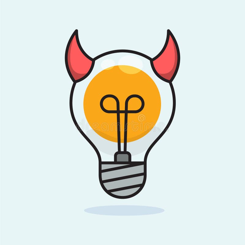 The Bulb with Evil Horn. Bad Idea Stock Illustration - Illustration of ...