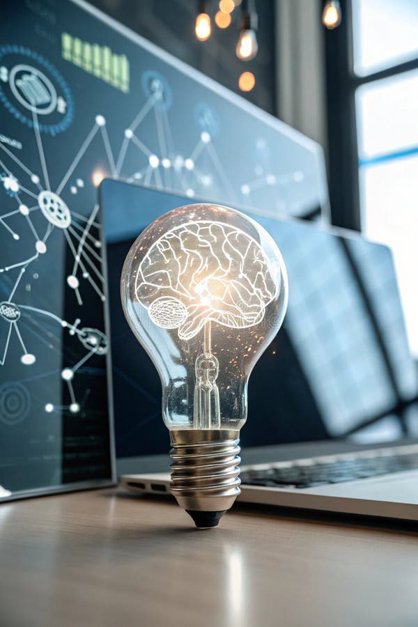 Bulb Future Technology with Brain, Innovation Background, Artificial ...